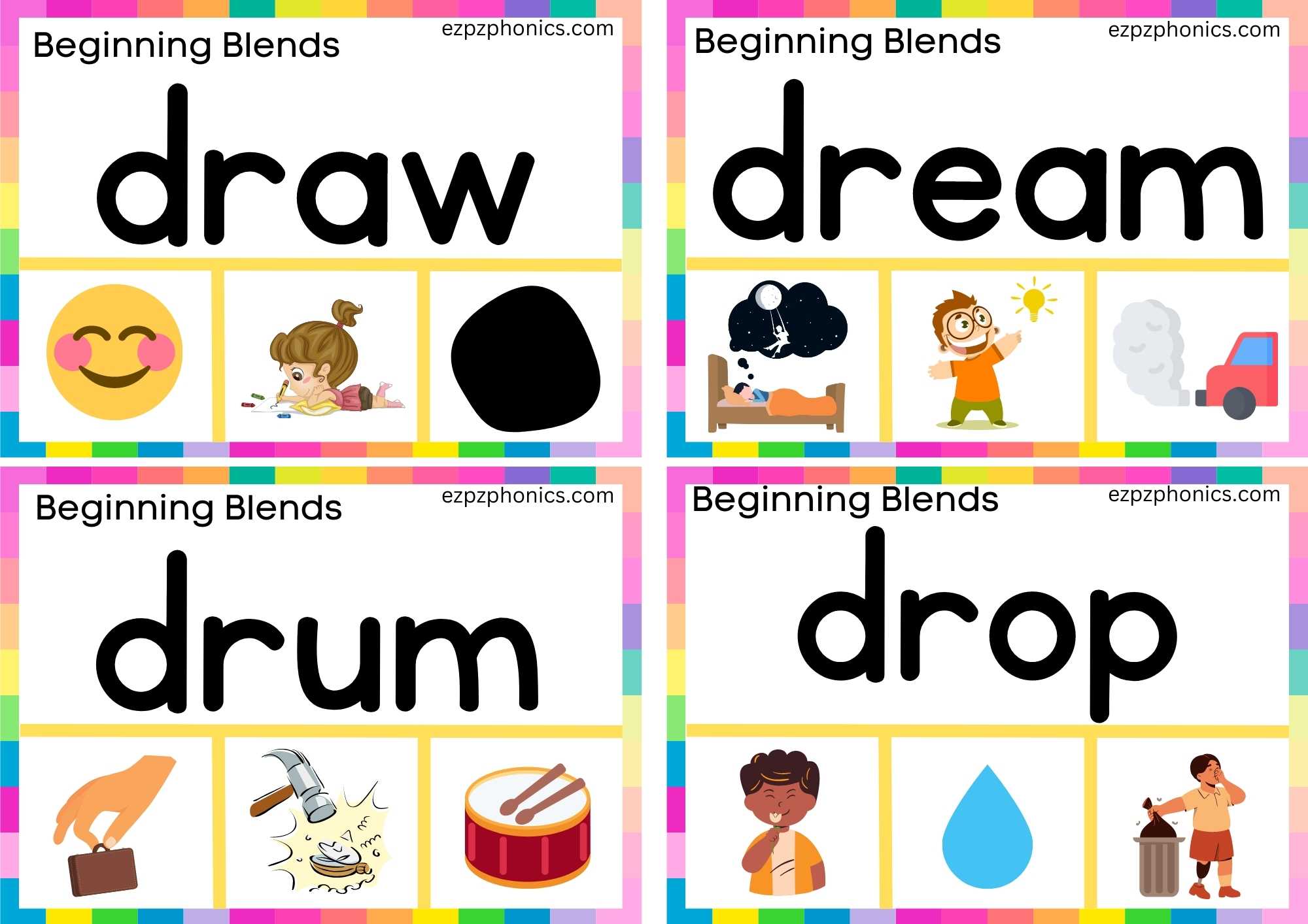 DR Beginning Blends Clip Cards Read The Words And Clip The Correct Images Set 2 - ezpzphonics.com